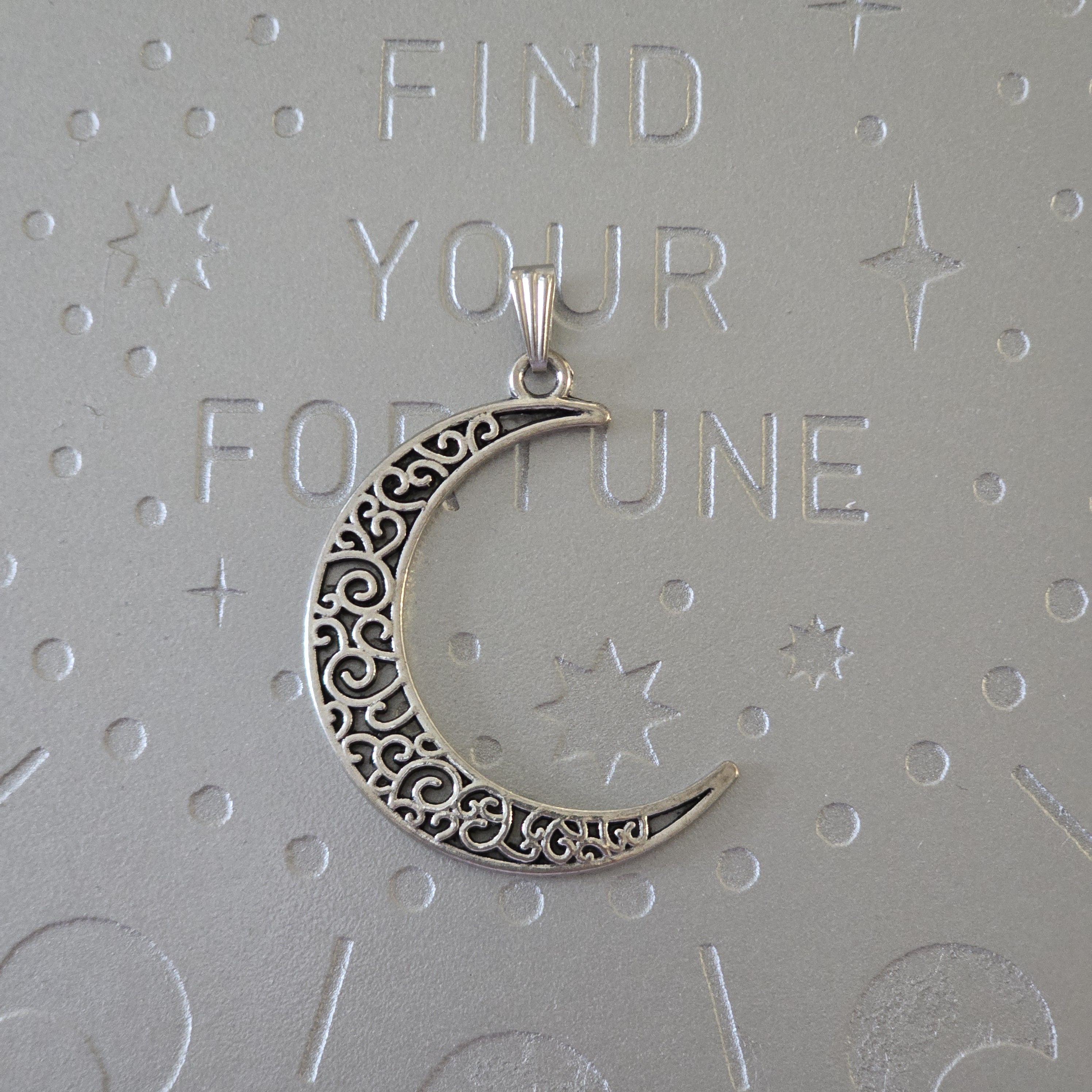 Crescent Moon Brass Pendant with Filigree Designs – Maia Vida Magic